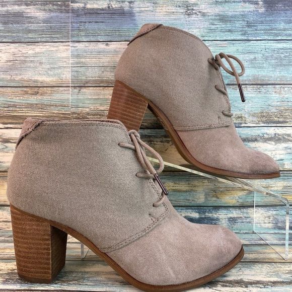 Toms | Shoes | Tomslunata Gray Suede Lace Up Ankle Boot Bootie Block ...
